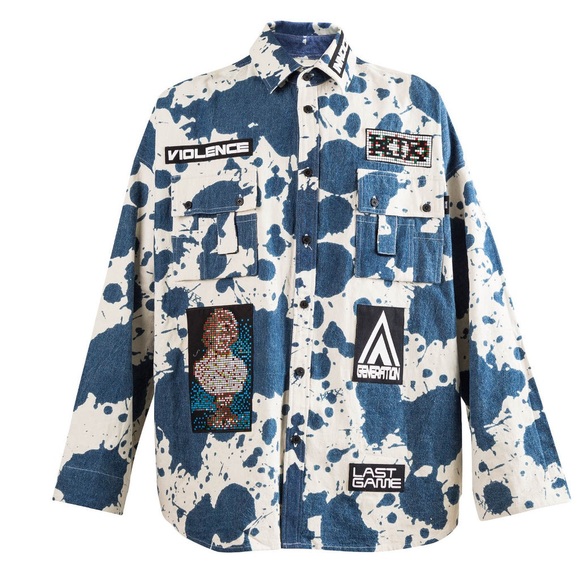 Kokon To Zai | Shirts | Ktz Big Splash Bleached Big Shirt In Blue ...